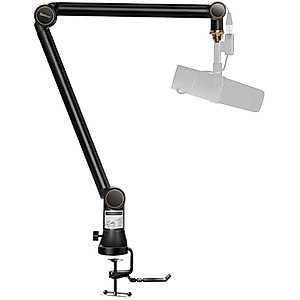 Bietrun Mic Arm Desk Mount(Longer)for Shure SM7B/MV7/Blue Yeti/Nano/Hyperx Quadcast, Adjustable 360° Rotatable Universal Heavy Duty Metal Mic Arm with 3/8" to 5/8" Adapter, Cable Trough, Headset Hook