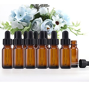 8pack 1/2oz amber Glass Dropper Bottle with Glass Pipette Eye Dropper Bottles Refillable for Essential Oil, Liquid Aromatherapy Fragrance Colognes & Perfumes[free A dropper and a funnel] (1/2oz)