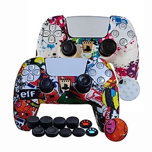 PS5 Controller Skin Shell Case Studded Silicone Grips Cover Protector Rubber Accessories Shell for Playstation 5 PS5 DualSense Controller Gamepad Joystick with 10 Thumb Grip (Studded White)
