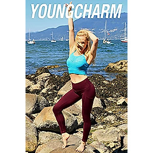YOUNGCHARM 4 Pack Leggings with Pockets for Women,High Waist Tummy Control Workout Yoga Pants BlackDGrayNavyBurgundy-L
