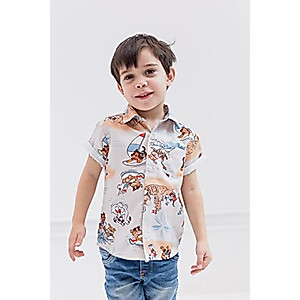 Paw Patrol Rubble Marshall Chase Little Boys Hawaiian Button Down Shirt Khaki 7-8