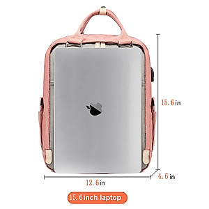 LOVEVOOK School Backpack for Women Cute College Backpack Waterproof Laptop Bookbag with USB Charging Port Vintage Bag 15.6 inch,Pink