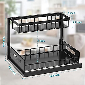 EastShark Fully Metal Under Sink Organizers and Storage with Sliding Drawer Bottom, 2 Tier L Shaped Sturdy & Heavy-Duty Kitchen Bathroom Cabinets Shelves, Pull Out Cabinet Organizer