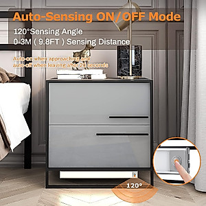 HOMMPA Nightstand with Auto Led Light Grey Night Stand with Infrared Sensor Lights 3 Colors Adustable Brightness Led Bedside Table with Metal Frame 2 Drawers High Gloss Modern Night Stand for Bedroom