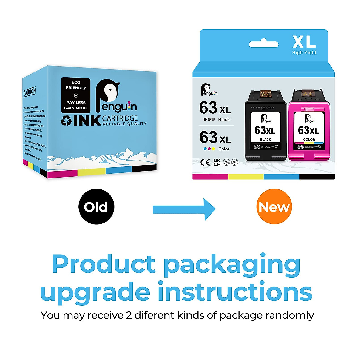 Penguin Remanufactured Printer Ink Cartridge Replacement for HP 63XL ,63 XL Used for Hp Deskjet Series:1110 1111 Envy Series:4510 4511 Officejet Series:3830 3831 3832 (1 Black,1 Color) Combo Pack