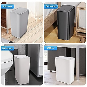 3 Pack Small Bathroom Trash Can with Lid - 10L/2.6 Gallon Slim Garbage Bin, Dog Proof Trashcan, Plastic Wastebasket for Kitchen/Bedroom/Office/Dorm, Fits Under Sink/Desk/Cabinet (Black&White&Grey)