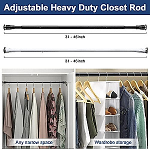 Closet Rod for Hanging Clothes,31 to 46 Inch Adjustable Heavy Duty Matte Black Tension Rod for Wardrobes, Laundry Room, Shoe Cabinets