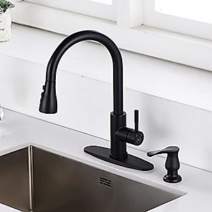 GAGALIFE Sink Soap Dispenser Matte Black, Built in Soap Dispenser with 13 OZ Bottle, Lotion Dispenser for Kitchen Sink, Refill from The Top