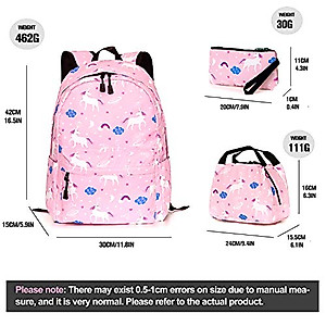 Junlion Dream Unicorn School Bag Kids 3-in-1 Bookbag Set, Laptop Backpack Lunch Bag Pencil Case Gift for Teen Girls Womens (Pink)