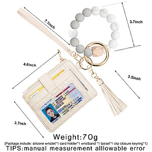 COOLANS Wristlet Bracelet Keychain Pocket Credit Card Holder Purse Tassel Keychain Bangle Key Ring for Women (Silicone Bead Bracelet+Card Purse (Creamy white))