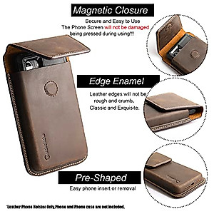 Gentlestache Leather Cell Phone Holster with Belt Clip, Flip Cell Phone Case for iPhone 14 13 Pro, Phone Belt Holder for S22 S21, Universal Cell Phone Pouch for Smartphone, Darkbrown