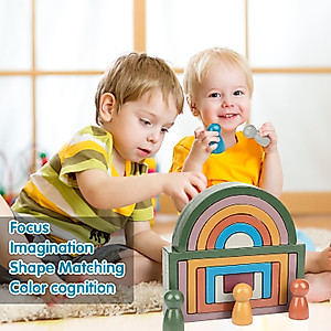 Arber Wooden Rainbow Stacking Montessori STEM Toy - Educational Learning Sensory Activity for Toddlers and Kids, Preschool Building Blocks Ages 1-2-3-4-5+ Years Old - 19 Pcs Gift Set