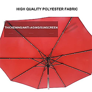 ZJDU 9 Ft Solar LED Lighting Patio Umbrella,Market Garden Sun Shade Umbrella, with 32 Lights/Crank and 8 Ribs,for Garden, Lawn, Deck, Backyard & Pool,Coffee