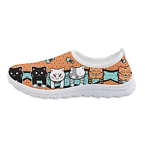 GOSTONG Funny Cat Print Super Light Weight Jogging Sneakers Animal Women's Breathable Athletic Shoes Trainers Summer Mesh Shoe Comfortable Memory Foam Running Shoes