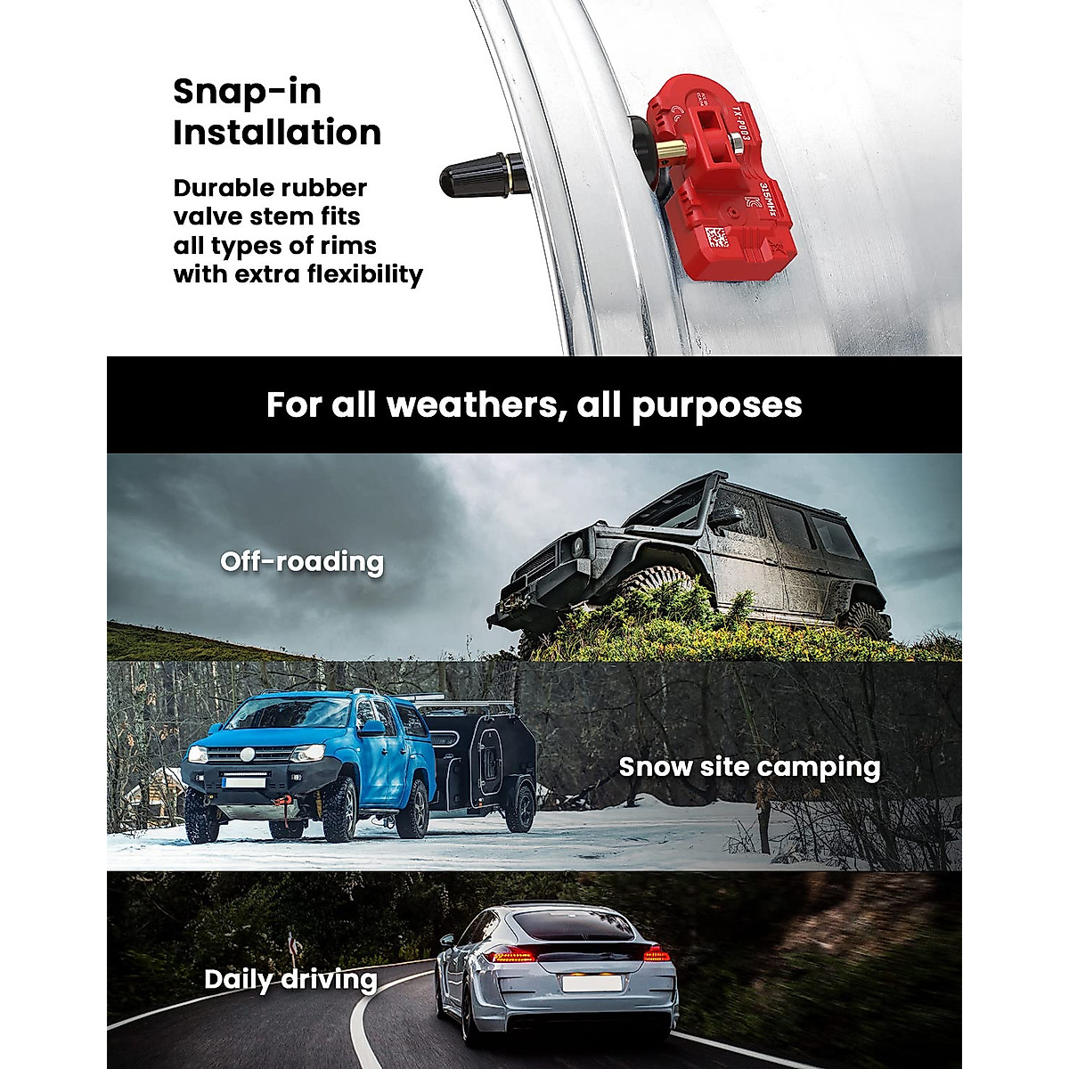 MORESENSOR Signature Series 315MHz TPMS Tire Pressure Sensor 4-Pack | Preprogrammed for Select 120+ American Brand Models | Replacement for 6F2Z-1A189-A 7L1Z-1A189-A | Snap-in | NX-S042-SN-4