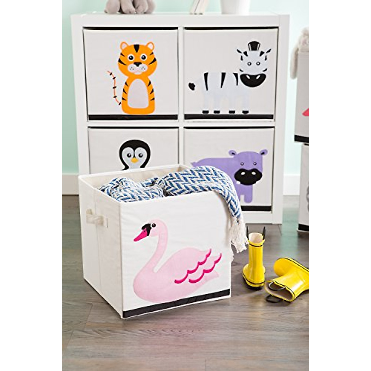 E-Living Store Collapsible Storage Bin Cube for Bedroom, Nursery, Playroom and More 13x13x13 - Swan