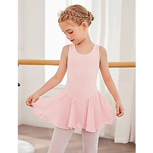 Arshiner Kid Girls Hollow Back Ballet Leotard with Skirt Sleeveless Dance Dresses