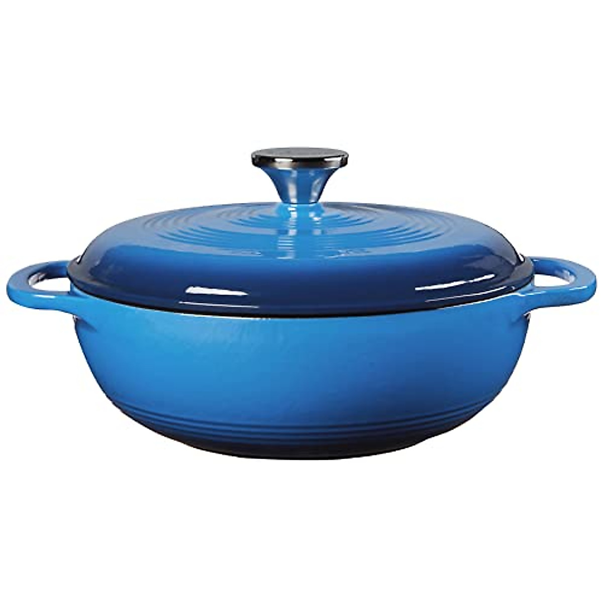 Lodge 3 Quart Enameled Cast Iron Dutch Oven with Lid – Dual Handles – Oven Safe up to 500° F or on Stovetop - Use to Marinate, Cook, Bake, Refrigerate and Serve – Caribbean Blue