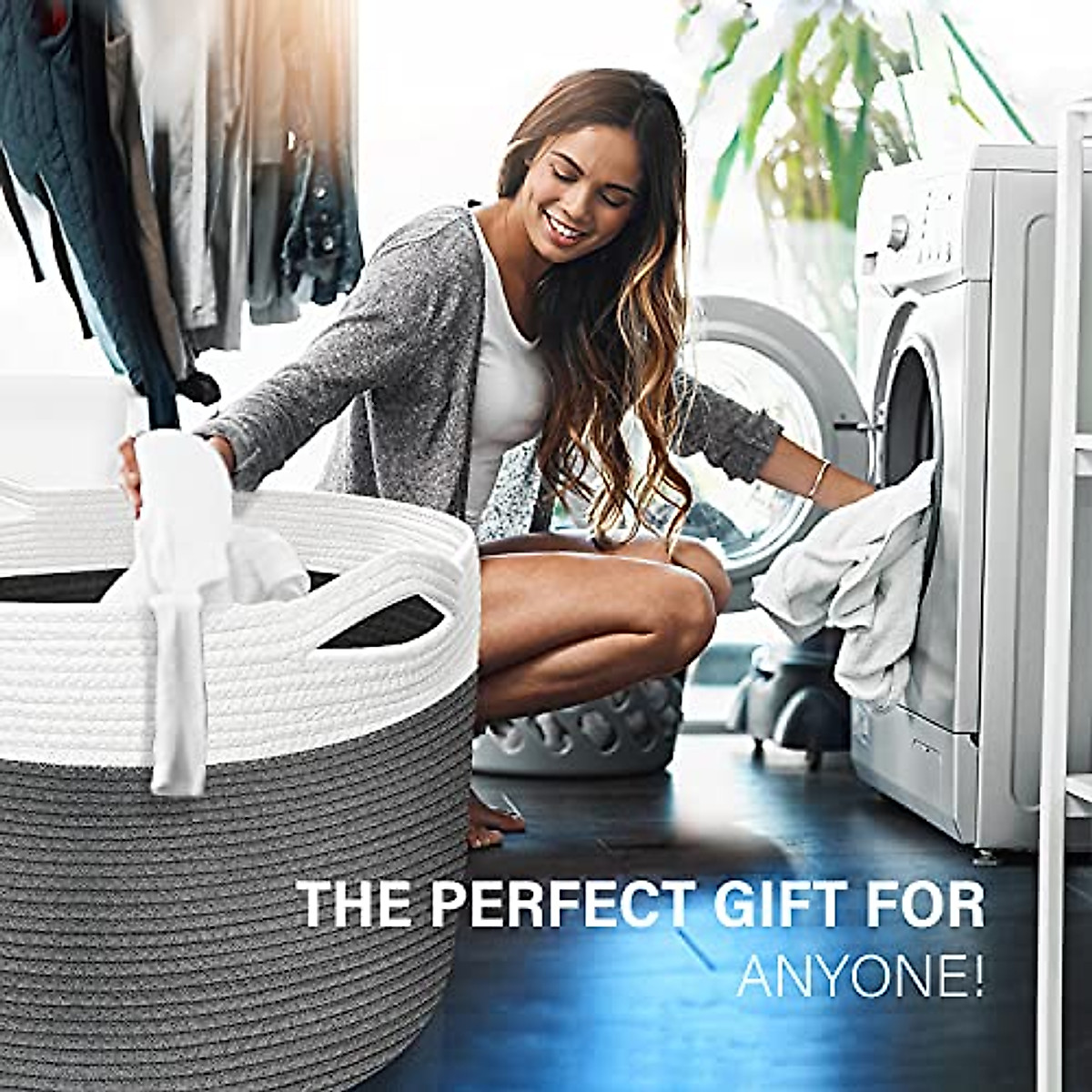 AivaToba Extra Large Cotton Rope Basket, Blanket Basket Living Room, Storage Basket for Organizing, 22” x 14” Toy Basket with Handles, Woven Basket for Towels, Pillows, Dirty Clothes Comforters