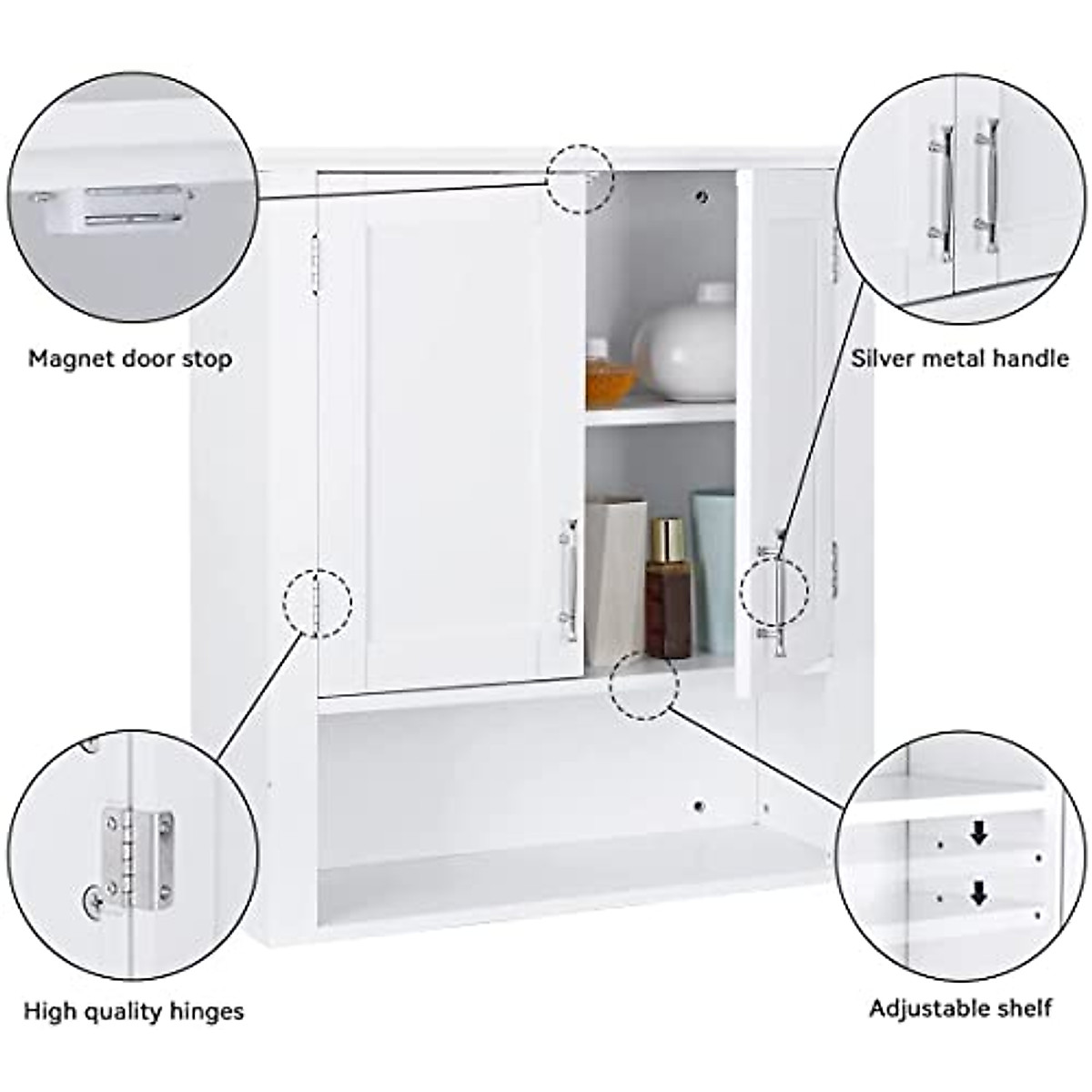 LEMY 2-Door Bathroom Surface Mount Medicine Cabinet, Wood Hanging Cabinet with Adjustable Shelves & Open Storage Over The Toilet for Bathroom Kitchen Bedroom