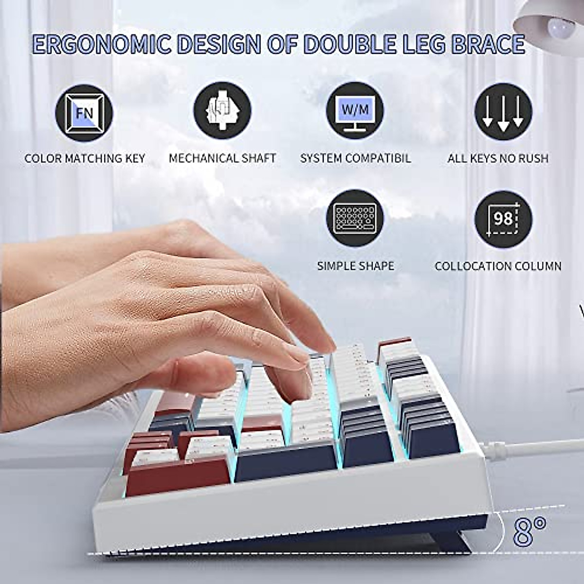 MageGee Mechanical Keyboard, Star Sky Wired Gaming Keyboard Backlit Ultra-Slim USB Keyboards with Red Switches 98 Keys for PC Windows Computer Laptop（Blue White）………