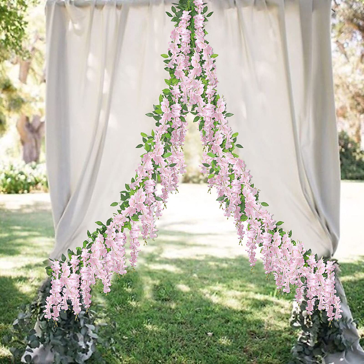 U'Artlines 5Pcs 7.2 Ft/Piece Artificial Wisteria Garland Silk Fake Pink Wisteria Flowers Hanging Greenery Vines Garlands Rattan for Home Garden Wedding Arch Party Indoor Outdoor Decor