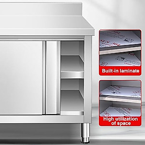 Stainless Steel Workbench with Backrest Multifunctional Commercial Sliding Door Prep Table Casework Cabinet Countertop Chopping Table Large Space Storage Cabinet