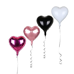 Guzon 18” 20pcs Hot Pink White Black Heart Balloons Foil Heart Balloons Heart Shaped Helium Aluminum Mylar Balloons for Birthday Wedding Bridal Shower Bachelorette Hen Party Valentine's Day