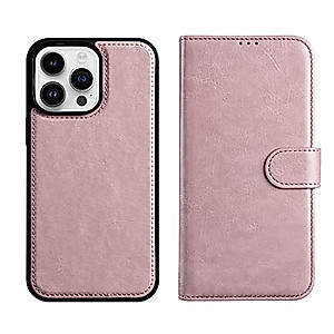 DorisMax iPhone 14 Pro Max Wallet Case,Detachable Flip Folio Cover RFID Blocking 4 Card Slots Holder Premium PU Leather Magnetic Kickstand Protective Phone Case for iPhone 14 Pro Max 6.7" Pink