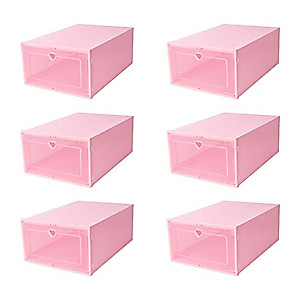 DOITOOL 6Pcs Plastic Shoes Boxes Stackable Shoe Organizer Bins Foldable Shoe Container Drawer Type Shoe Organizer (Pink)