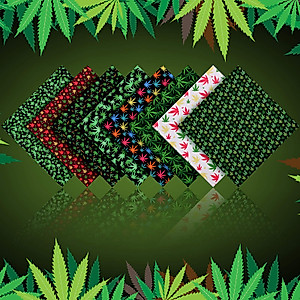 8 Sheets Pot Leaves Fabric Leaves Printed Fabric 20 x 20 Inch Pot Leaves Pattern Sewing Quilting Fat Quarter Bundles for Pillow Cover DIY Crafting Patchwork