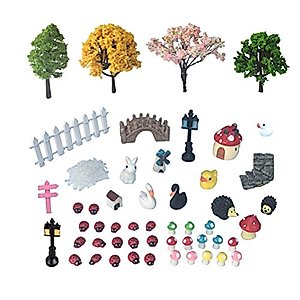 50 PCS Fairy Miniature Ornament DIY Kit and 4 PCS Artificial Succulent Plants for Garden Dollhouse Decoration