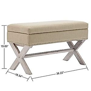 chairus Fabric Upholstered Storage Entryway Bench, 36 inch Bedroom Bench Seat with X-Shaped Wood Legs for Living Room, Foyer or Hallway - Beige