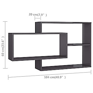 MengK Wall Shelves High Gloss Gray 40.9"x7.9"x23.6" Chipboard