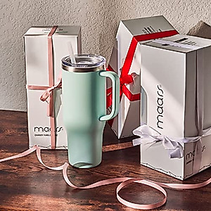 Maars Charger 40oz Insulated Travel Mug Tumbler with Handle | Double Wall Vacuum Sealed Stainless Steel Cup w/Straw and Lid, Seaside