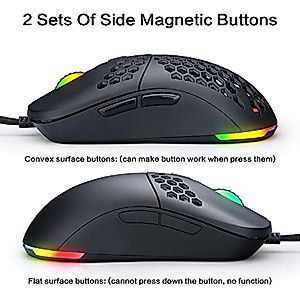 DGG ST-M5 12,000 DPI RGB Ambidextrous Wired Gaming Mouse,Ultralight Honeycomb Mouse,Side Wing and Personalized Weights Design Ergonomic Gaming Mice Left Handed or Right Handed