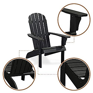 PolyTEAK Traditional Adirondack Chair, Real Wood Look, All Weather Plastic Outdoor Chairs for Firepit, Campfire, Patio, Pool, Easy Assembly with Comfortable Seat for Long Relaxation - Black