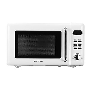 Emerson MWR7020W Compact Countertop Microwave Oven with Button Control, LED Display, 700W 5 Power Levels, 8 Auto Menus, Glass Turntable and Child Safe Lock, 0.7, Retro White