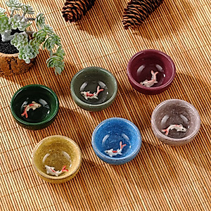 Skyley 6 Pieces Korean Soju Shot Glasses Sets Koi Fish Tea Set Porcelain Koi Fish Tea Cups Korean Ceramic Cups Tea Accessories Drinkware, Handcrafted Ceramic 6 Fish in the Glasses