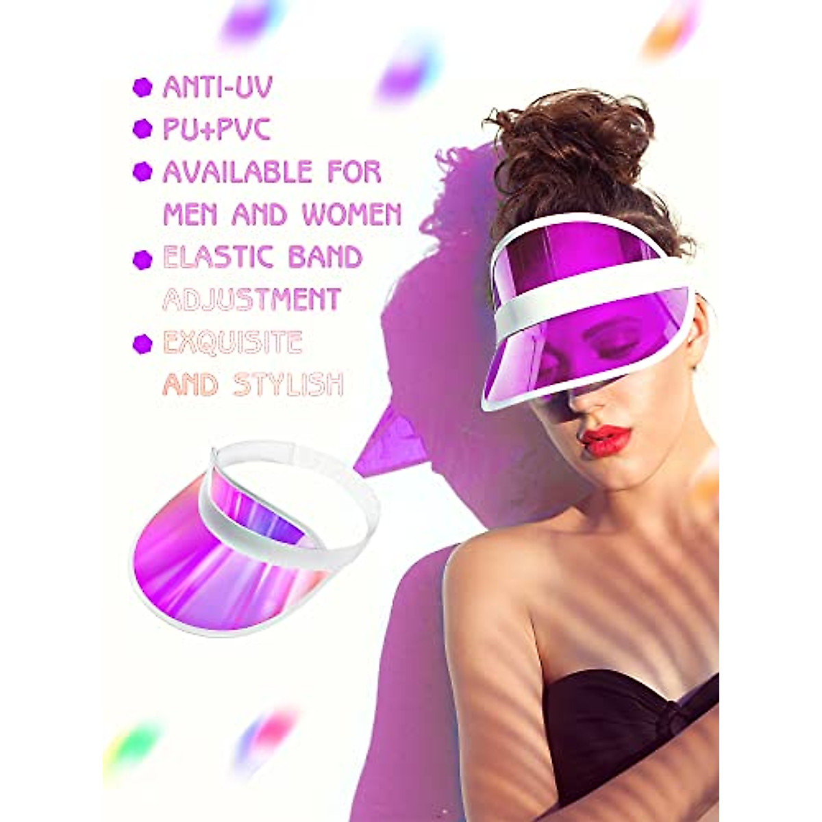 Geyoga 6 Pcs Pink Clear Sun Visor Hats Plastic Sun Visor UV Protection Golf Cap Unisex PVC Transparent Visor Cap for Women Men