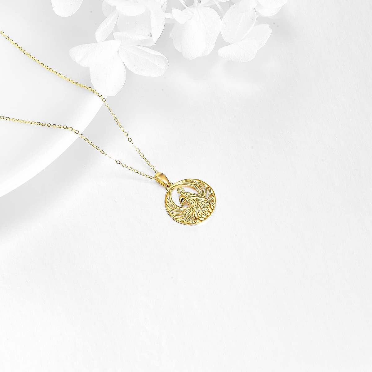 KECHO 14K Gold Phoenix Necklace Gifts for Women Yellow Gold Rising Phoenix Pendant Necklace Jewelry Gifts