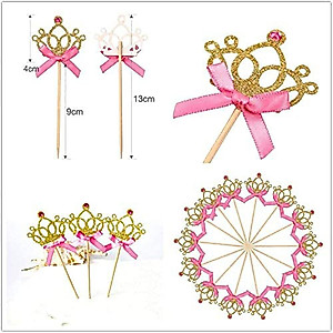 JeVenis 40 PCS Glittery Princess Cupcake Toppers Crown Cupcake Wrapper Crown Cupcake Toppers Baby Shower Cupcake Decorations for Birthday Baby Shower Party Decorations Supplies