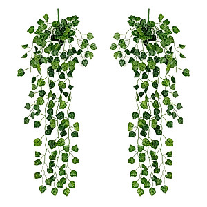 Yatim 90 CM Glabrous Grape Ivy Vine Artificial Plants Greeny Chain Wall Hanging Leaves for Home Room Garden Wedding Garland Outside Decoration Pack of 2