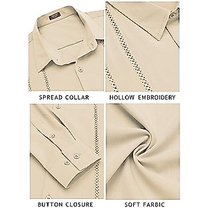 COOFANDY Men's Linen Shirts Casual Cuban Guayabera Shirt Long Sleeve Beach Shirts Beige