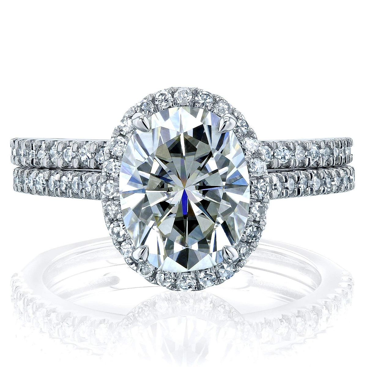 Kobelli Oval Moissanite Halo Bridal Rings Set 2 3/8 CTW 14k White Gold, 7
