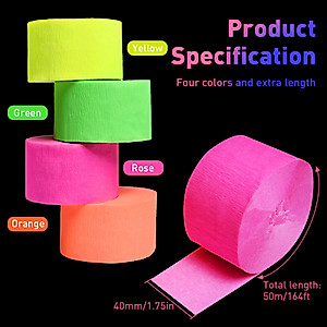 Neon Streamers Glow in The Dark Crepe Paper, Blacklight UV Reactive Fluorescent Streamers for Neon Party