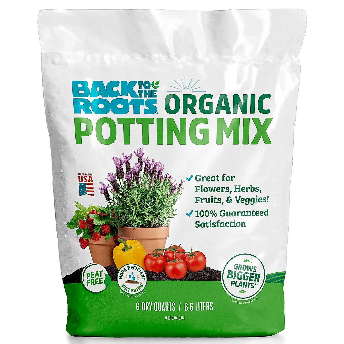 Back to the Roots 100% Organic Potting Mix (6 Quart) | Premium Blend | Made in The USA