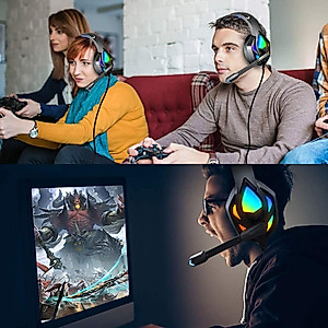 Donerton Gaming Headset, Over-Ear Gaming Headphones with Noise Canceling Mic, Stereo Bass Surround Sound, LED Light, Soft Memory Earmuffs PS4 Gaming Headset Compatible with PC, Laptop,Tablet