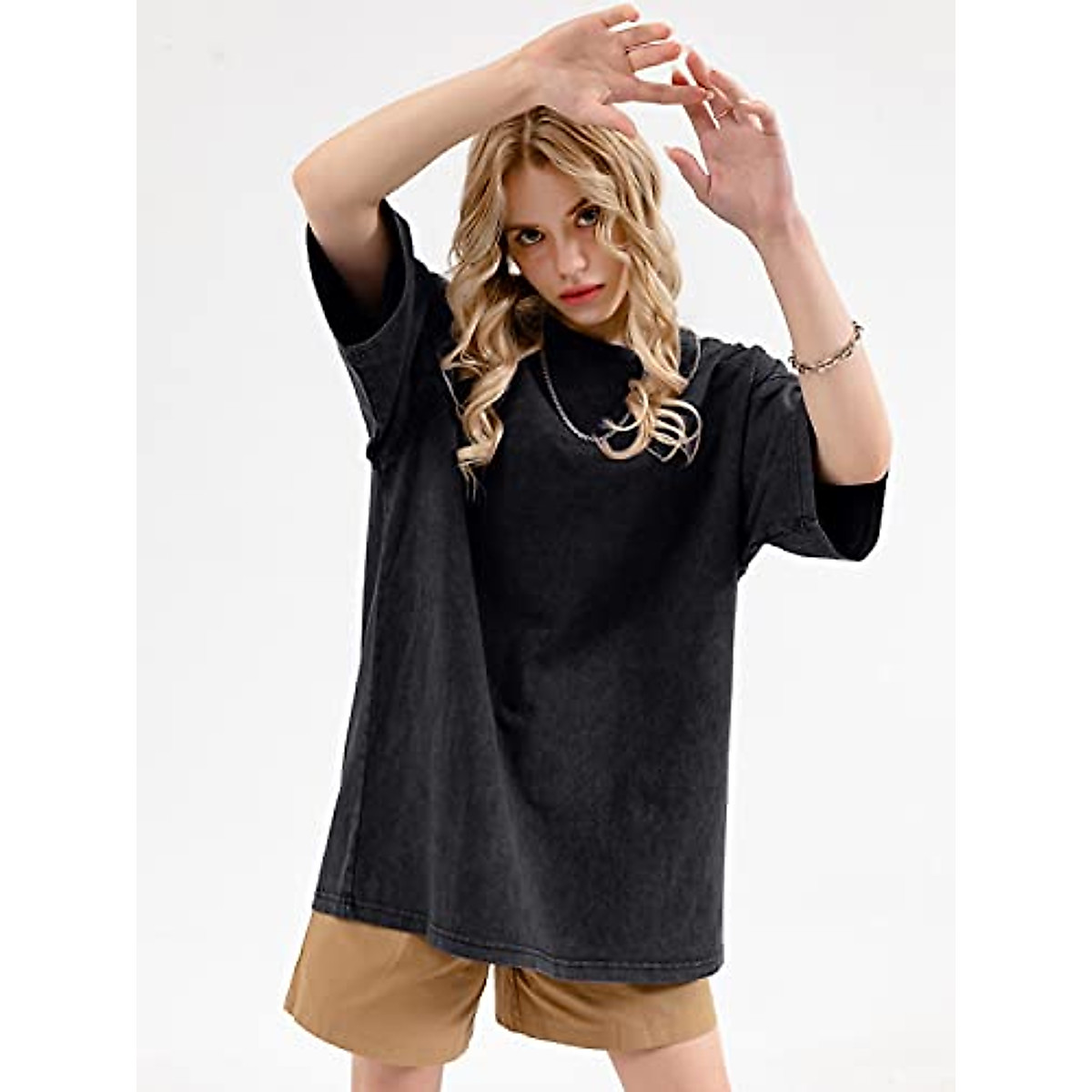 KEEPSHOWING Men's Cotton T-Shirts Oversized Unisex Short Sleeves Casual Loose Wash Solid Basic Tee Tops(A-Black XL)