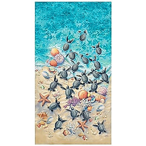 Turtle Race to Safety to The Ocean On The Sea Shore Cotton Fabric Panel 1608 Multi